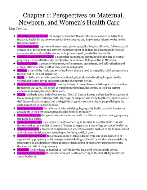 Maternal Newborn Notes Chapter 1 Perspectives On Maternal Newborn