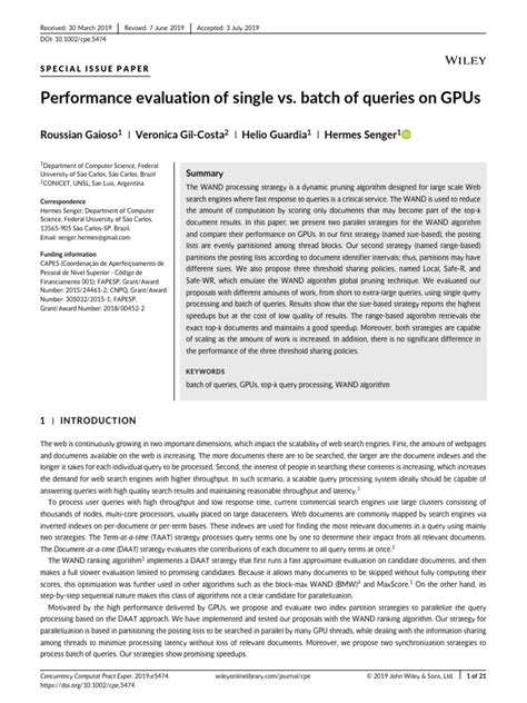 Performance Evaluation Of Single Vs Batch Of Queries On Gpus Pdf Search Engine Indexing