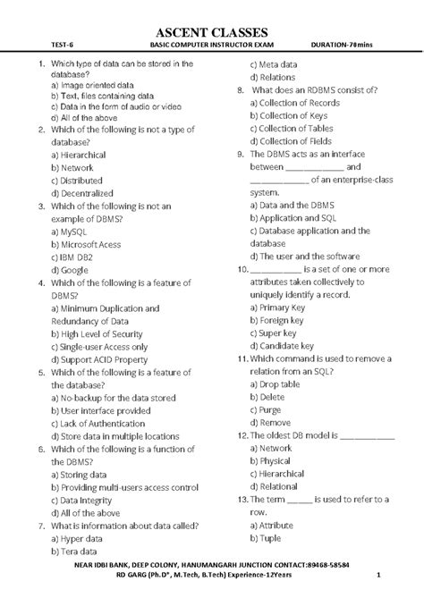 Computer Fundamentals Test 6 Basic Computer Instructor Exam Duration