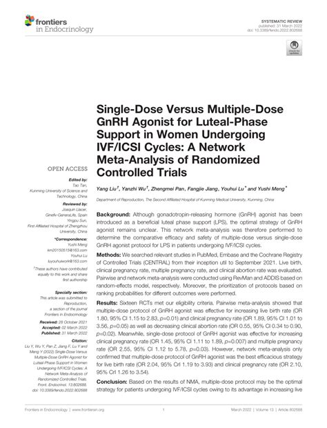 Pdf Single Dose Versus Multiple Dose Gnrh Agonist For Luteal Phase
