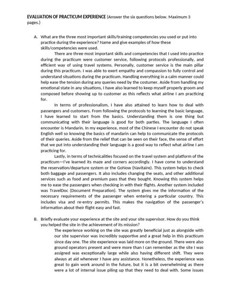 Evaluation Of Practicum Experience Pdf