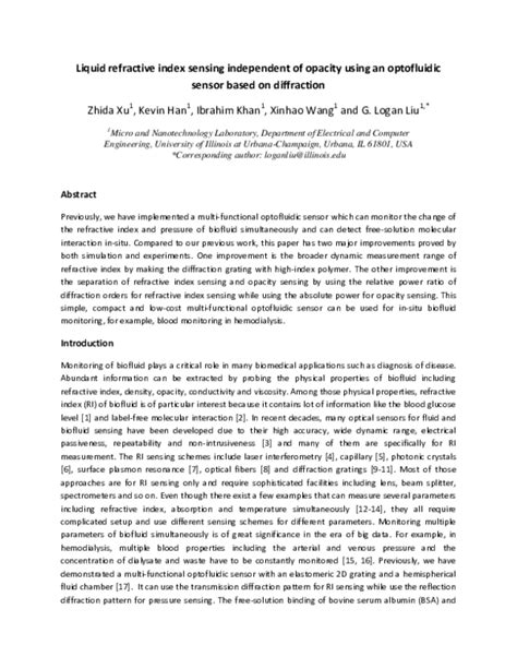 Pdf Liquid Refractive Index Sensing Independent Of Opacity Using An Optofluidic Diffraction