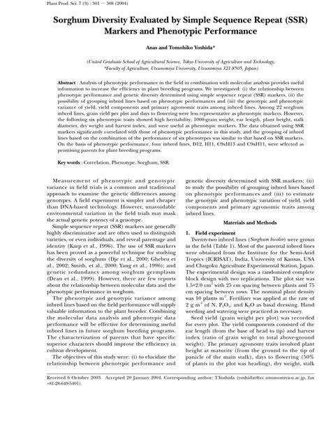 Pdf Sorghum Diversity Evaluated By Simple Sequence Repeat Ssr