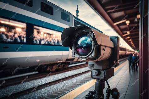 Premium Photo Cctv Camera Operating On Train Station Platform Neural Network Ai Generated
