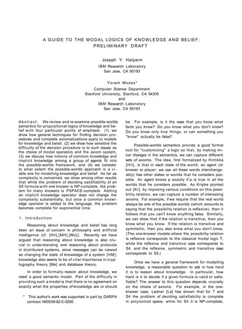 Pdf A Guide To The Modal Logics Of Knowledge And Belief Preliminary Draft