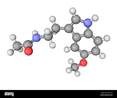 Melatonin Hormone Molecule Computer Model Showing The Structure Of The Hormone Melatonin Atoms