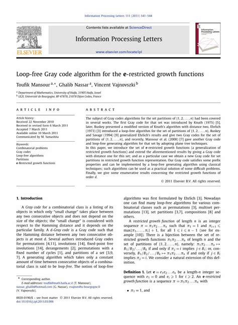 pdf loop free gray code algorithm for the e restricted growth