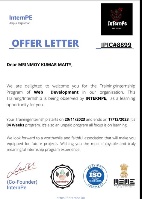 Mrinmkoy Kumar Maity On Linkedin Internpe Thanks For This Opportunity