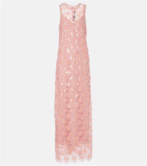 Sequined Maxi Dress In Pink Rotate Mytheresa