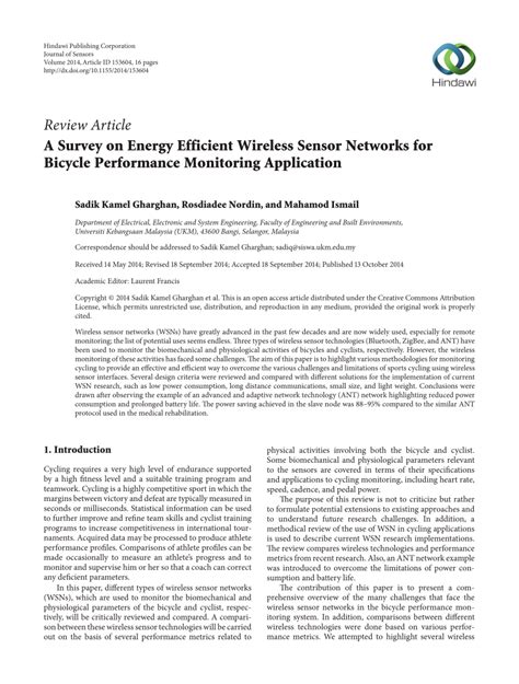 Pdf A Survey On Energy Efficient Wireless Sensor Networks For Bicycle