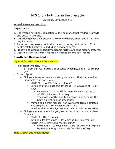 NFS Lecture NFS Nutrition In The Lifecycle September Th Lecture Normal