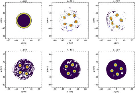 Vorticity Contour Plots For The Representative Nonlinear Evolution Of