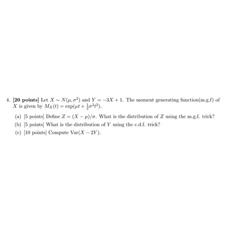 [20 ﻿points] ﻿let x∼n μ σ2 ﻿and y 3x 1 ﻿the moment