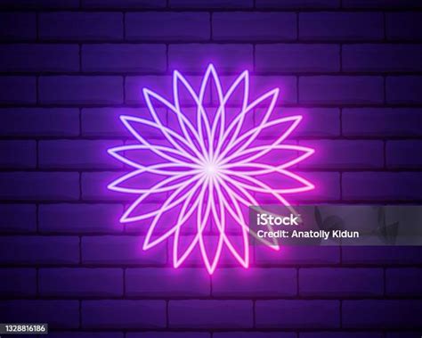 플라워 핑크 빛나는 네온 Ui Ux 아이콘 빛나는 기호 로고 벡터 벽돌 벽 배경에 고립 된 빛나는 꽃 0명에 대한 스톡 벡터 아트 및 기타 이미지 Istock