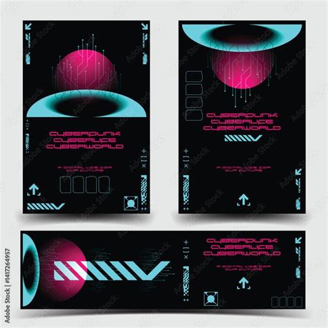 Y2k 2000s Scifi Cyberpunk Retro Futuristic Layout Template Set