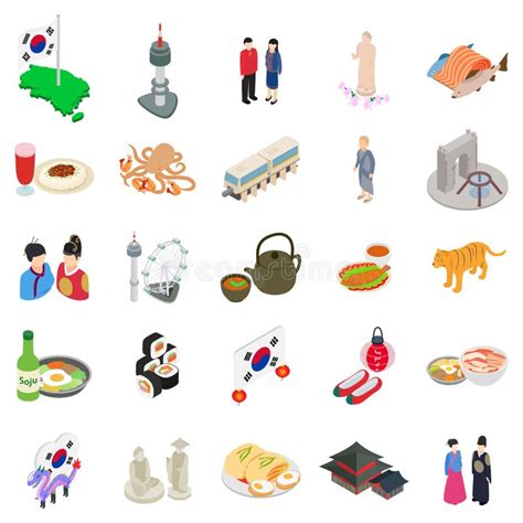 Korean Icons Set Isometric Style Stock Vector Illustration Of