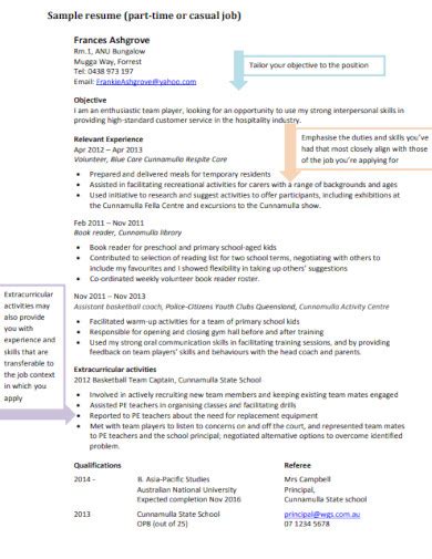 10 Part Time Job Resume Examples To Download