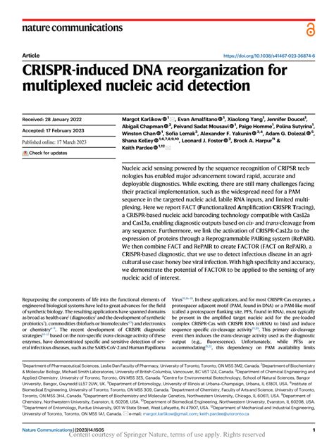 PDF CRISPR Induced DNA Reorganization For Multiplexed Nucleic Acid Detection