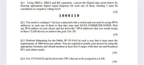 Solved Q 1 Using NRZ L NRZ I And RZ Separately Convert Chegg Com