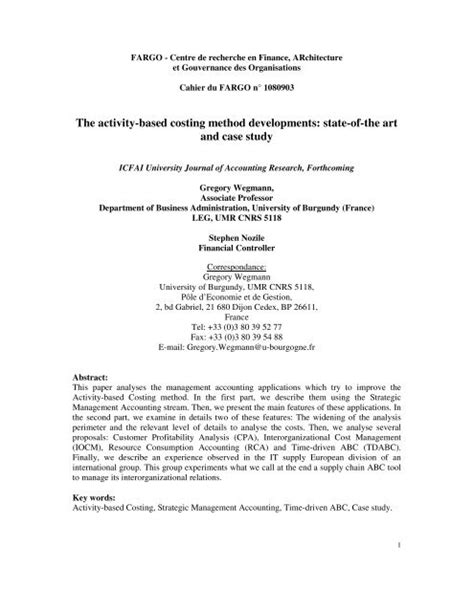 The Activity Based Costing Method Developments State Of The Leg