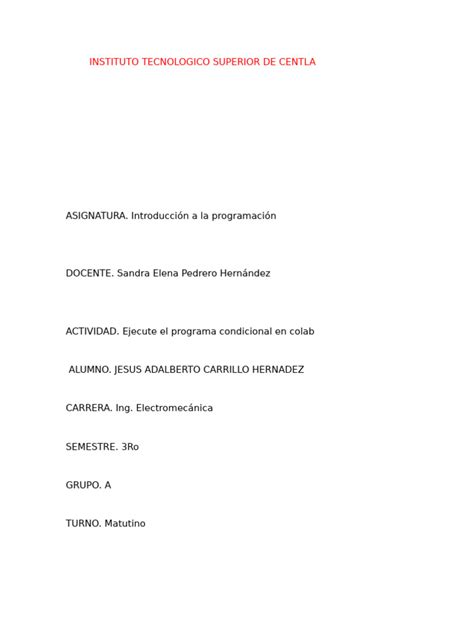 Ejecute El Programas Condicional En Colab Pdf