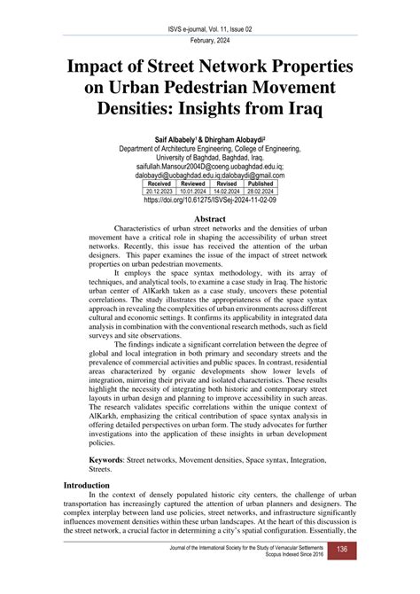 PDF Impact Of Street Network Properties On Urban Pedestrian Movement Densities Insights From Iraq