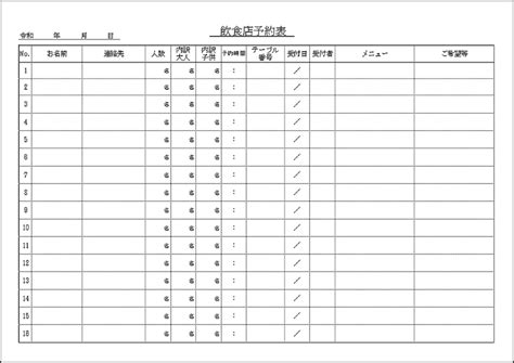飲食店予約表｜2書式のexcelテンプレートを無料ダウンロード Excel・word基礎講座とテンプレート