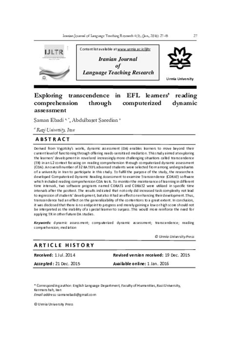 pdf exploring transcendence in efl learners reading comprehension