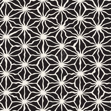 Vector Seamless Black And White Hand Drawn Triangle Star Line Grid Pattern Stock Vector