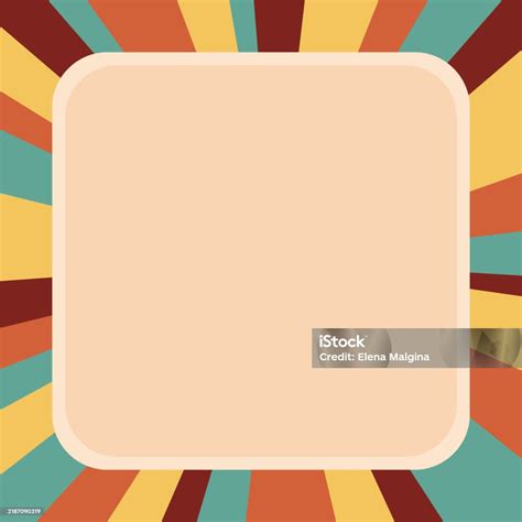 빈티지 비닐 레코드 커버 디스코 70 년대 스타일 템플릿 사각형 벡터 일러스트 와 함께 복고풍 베이지 오렌지 청록색 갈색 색상의 줄무늬 복사 공간을 위한 프레임이 있는
