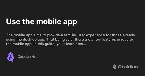 Use The Mobile App Obsidian Help