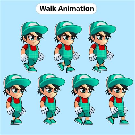 premium vector set of 2d character walk animation vector illustration