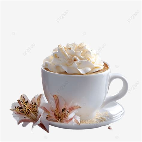 휘핑 크림과 꽃을 곁들인 예술적인 커피 커피 휘핑 크림 초콜릿 시럽 Png 일러스트 및 이미지 에 대한 무료 다운로드 Pngtree
