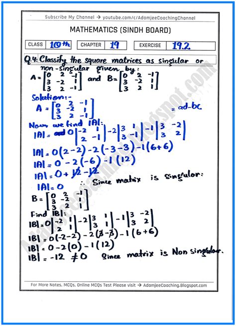 adamjee coaching matrices and determinants exercise 19 2