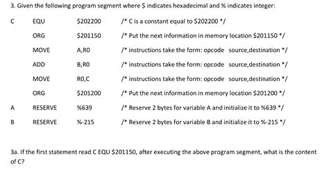 Solved 3. Given the following program segment where $ | Chegg.com