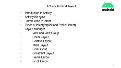 Android Introduction Activity Intent And Layoutpdf