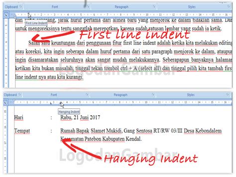 kegunaan first line indent hanging indent dan left indent logo logo