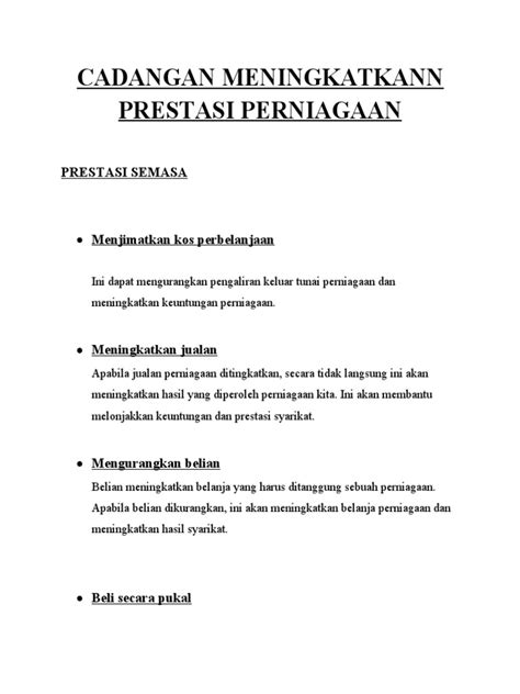Cadangan Meningkatkann Prestasi Perniagaan | PDF