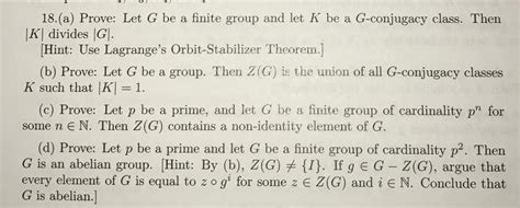 Solved Prove Let G Be A Finite Group And Let K Be A