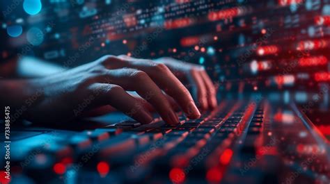 A Shadowy Figure Of A Hacker With A Hoodie Sits In A Dark Room Typing