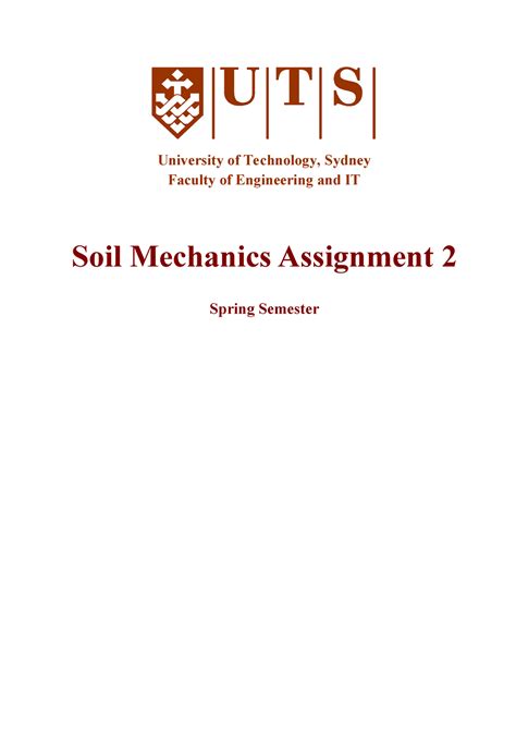 Assignment Soil Behaviour University Of Technology Sydney Faculty Of Engineering And IT