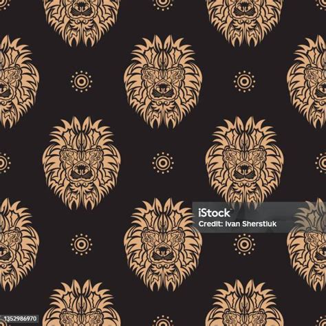 심플한 스타일로 호랑이 머리와 매끄러운 패턴 좋은 벽 벽지 직물 엽서 및 인쇄 벡터 그림입니다 0명에 대한 스톡 벡터 아트 및 기타 이미지 Istock