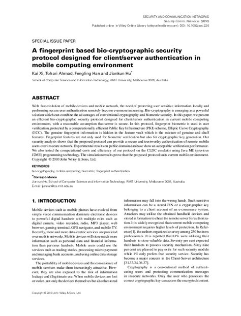 Pdf A Fingerprint Based Bio Cryptographic Security Protocol Designed