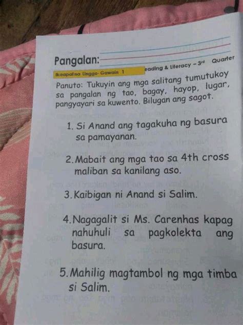 Pangalan Ikaapat na linggo-Gawain 1 Reading | StudyX