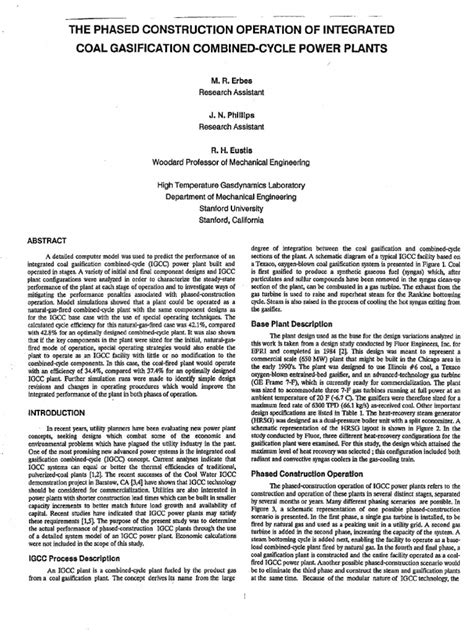 The Phased Construction Operation Of Integrated Coal Gasification Combined Cycle Power Plants