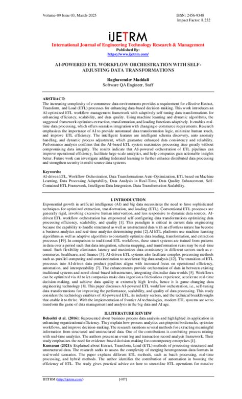 Pdf Ai Powered Etl Workflow Orchestration With Selfadjusting Data