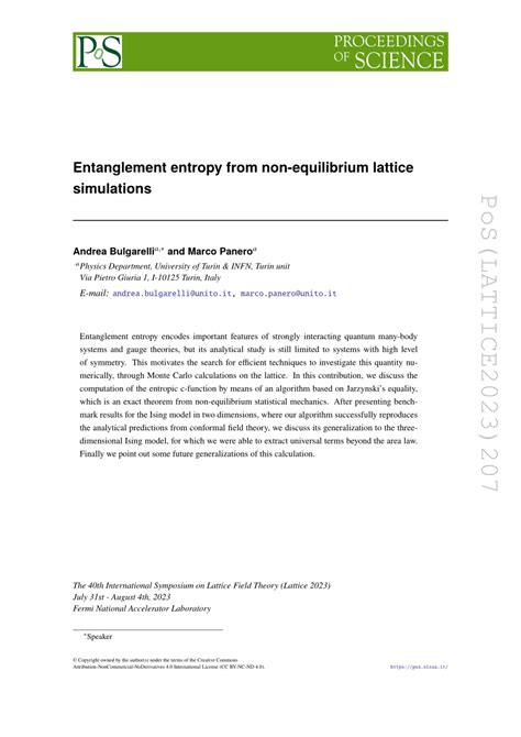 Pdf Entanglement Entropy From Non Equilibrium Lattice Simulations