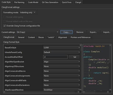 Specifying Code Style Qt Creator Manual
