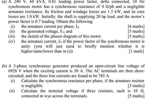 solved synchronous motor has a synchronous reactance of 4 Î© ph and a