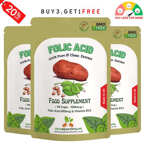 Folic Acid 700mcgvitamin B12 Capsules Reduce Tiredness And Fatigue Vegan
